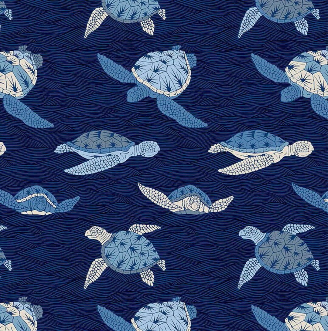 Sea Turtle Fabric, Turtle Bay in Indigo by Alexander Henry, Last One ...