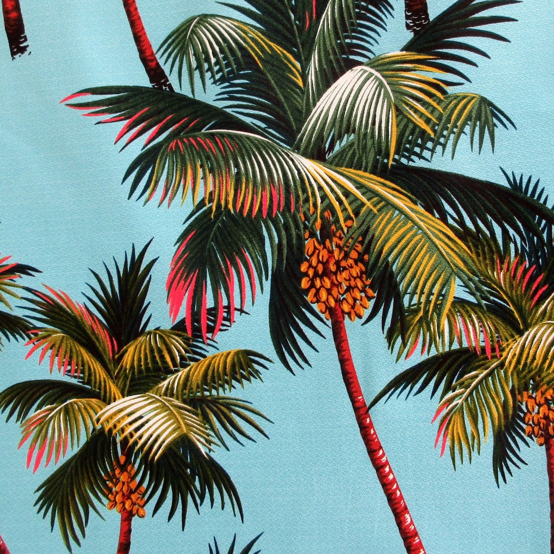 BARKCLOTH Fabric, Palm Trees on Blue, Large Scale Hawaii Tropical, by ...