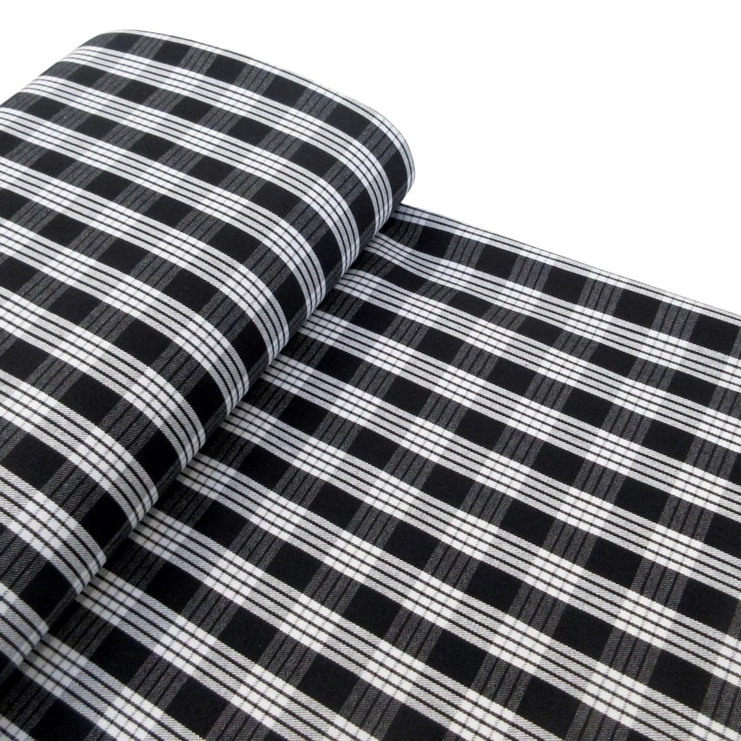 Fabric, Black Yarn Dyed Palaka Hawaiian Plaid, 100% Cotton Woven, by ...