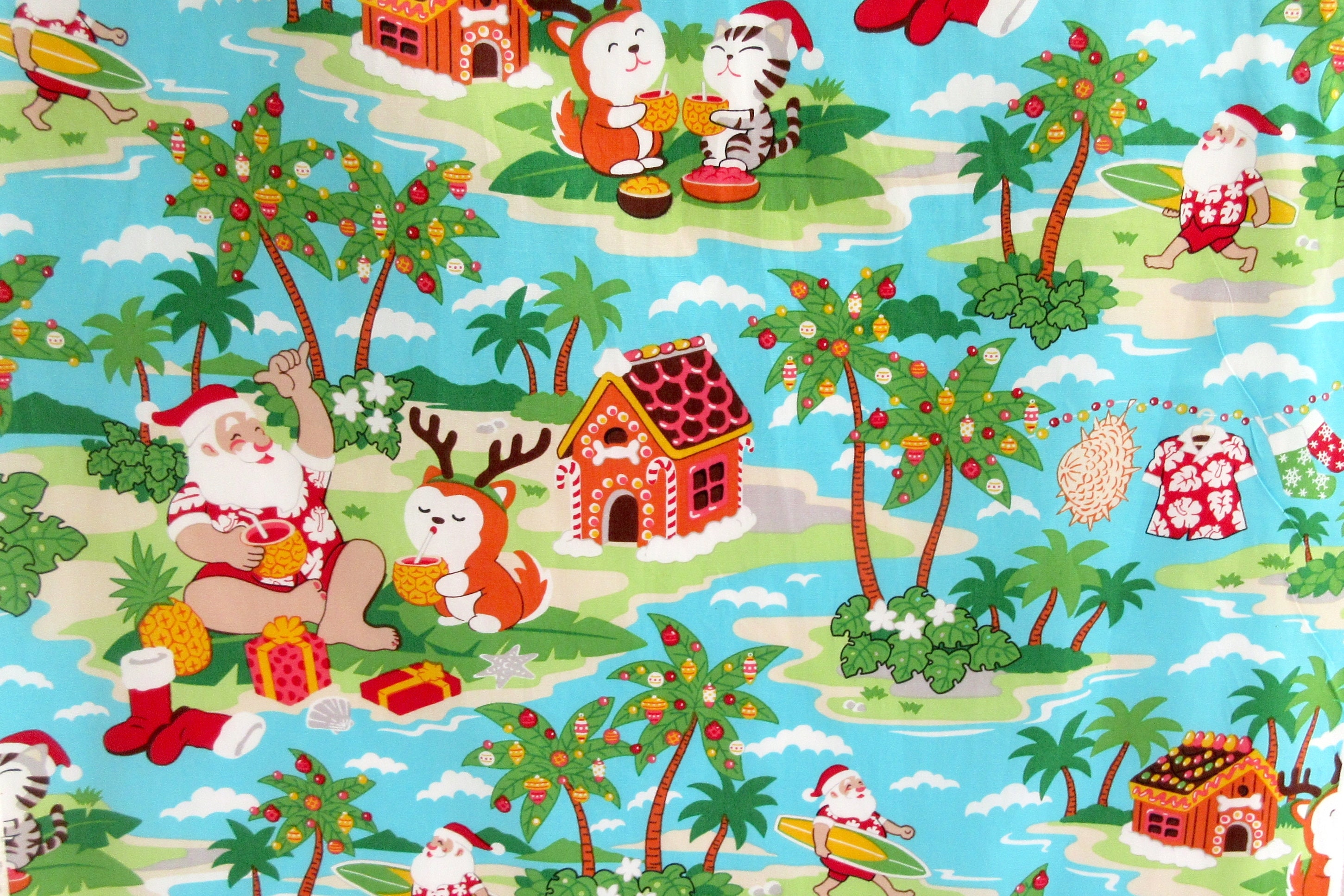 Christmas Fabric Hawaiian Santa Claus by the Half or Full - Etsy
