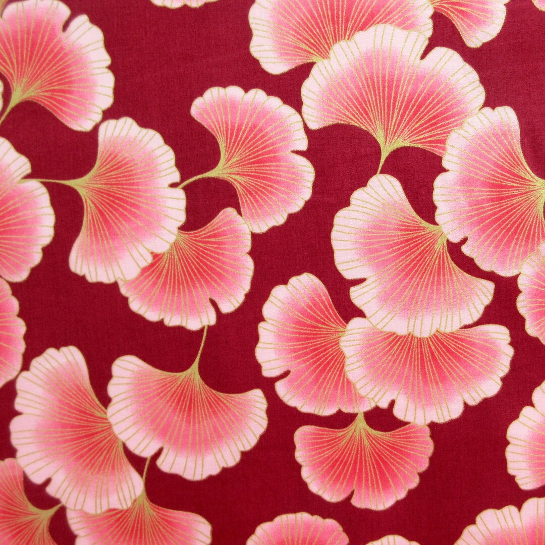 Gingko Fabric, Large Ginkgo Leaves on Burgundy, Last One Yard - Etsy