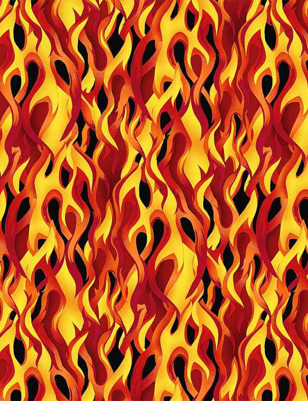 Fire Fabric, Motorcycle Flames on Black by Timeless Treasures, by the ...