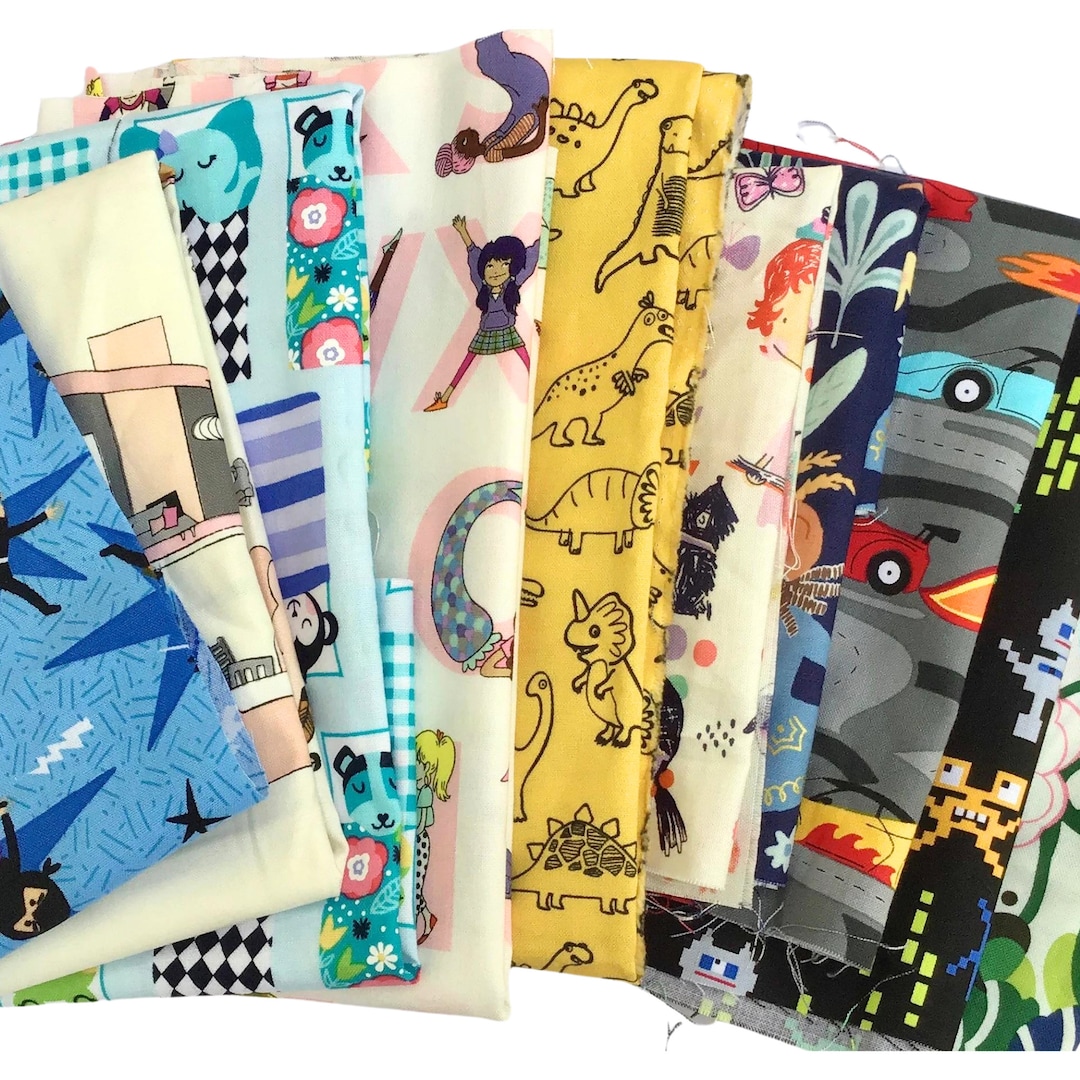 Kids Fabric Scrap Bag SURPRISE, Kids Theme, Assorted Childrens Juvenile ...