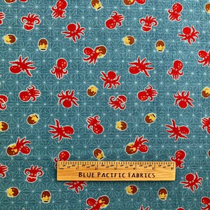 Octopus Fabric, Cotton DOBBY, Fuku Octopi on Blue, Japanese Import, by ...
