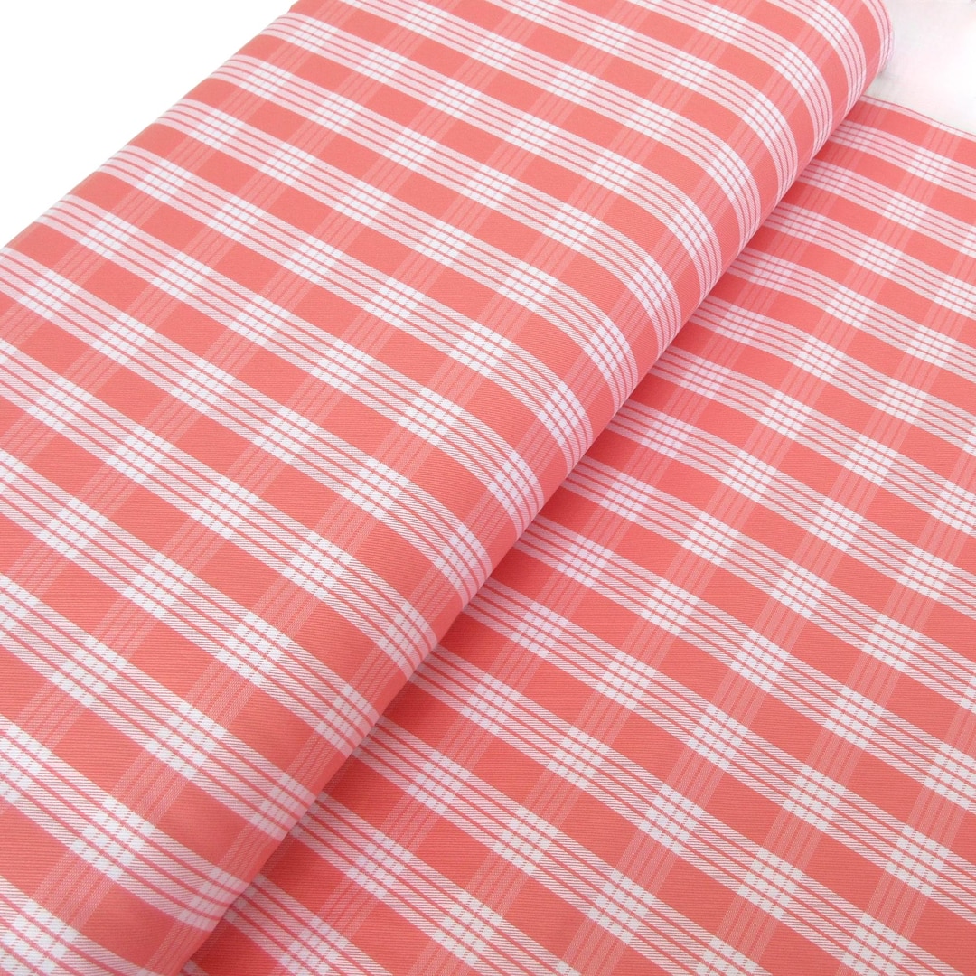 Fabric, Guava Pink Yarn Dyed Palaka Hawaiian Plaid, 100% Cotton Woven ...