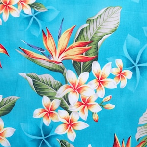 Hawaiian Fabric, Kalani Tropical Bouquet on Turquoise, by the Full Yard ...