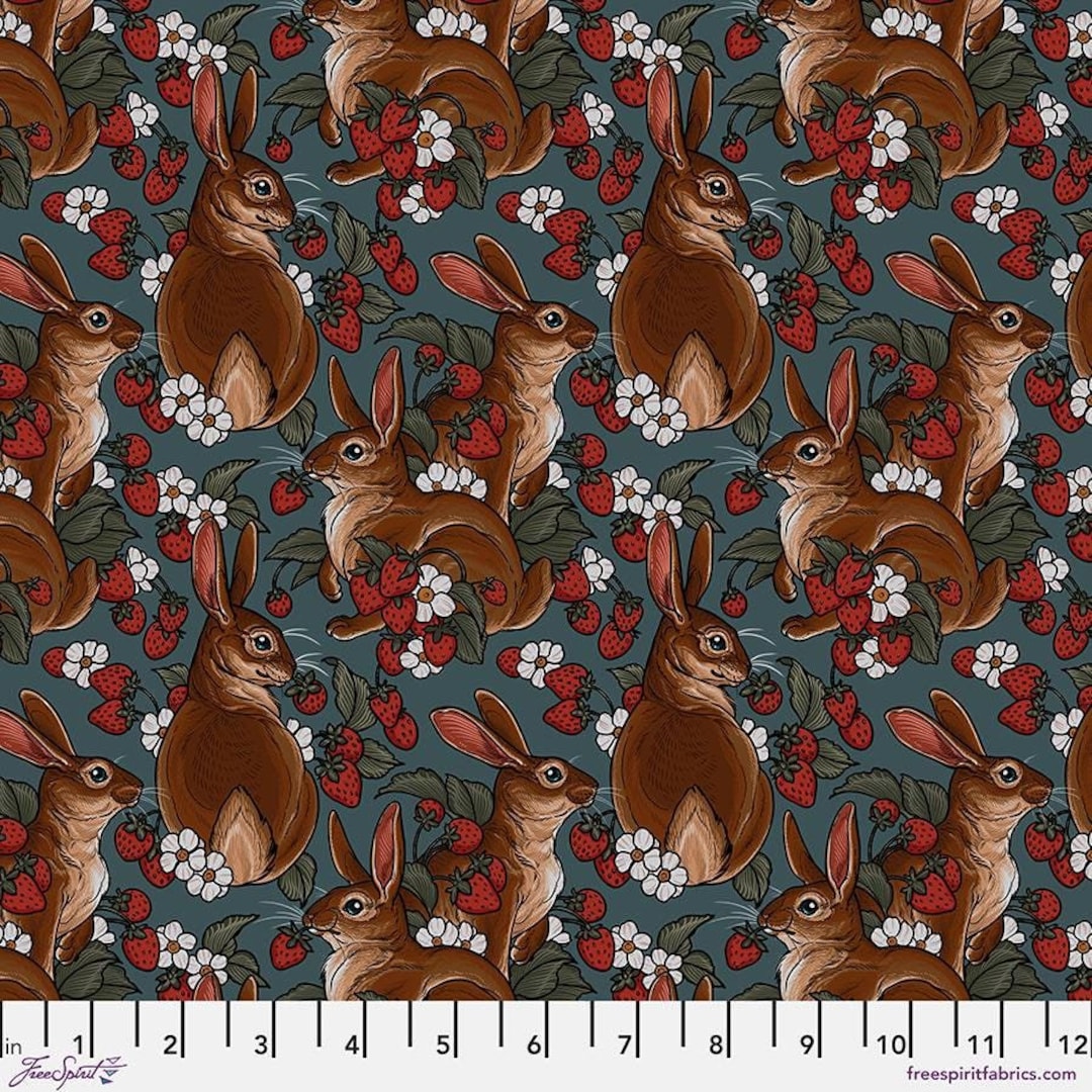 Bunny Fabric, Rabbits on Teal, Garden Bed by Free Spirit, by the Half ...