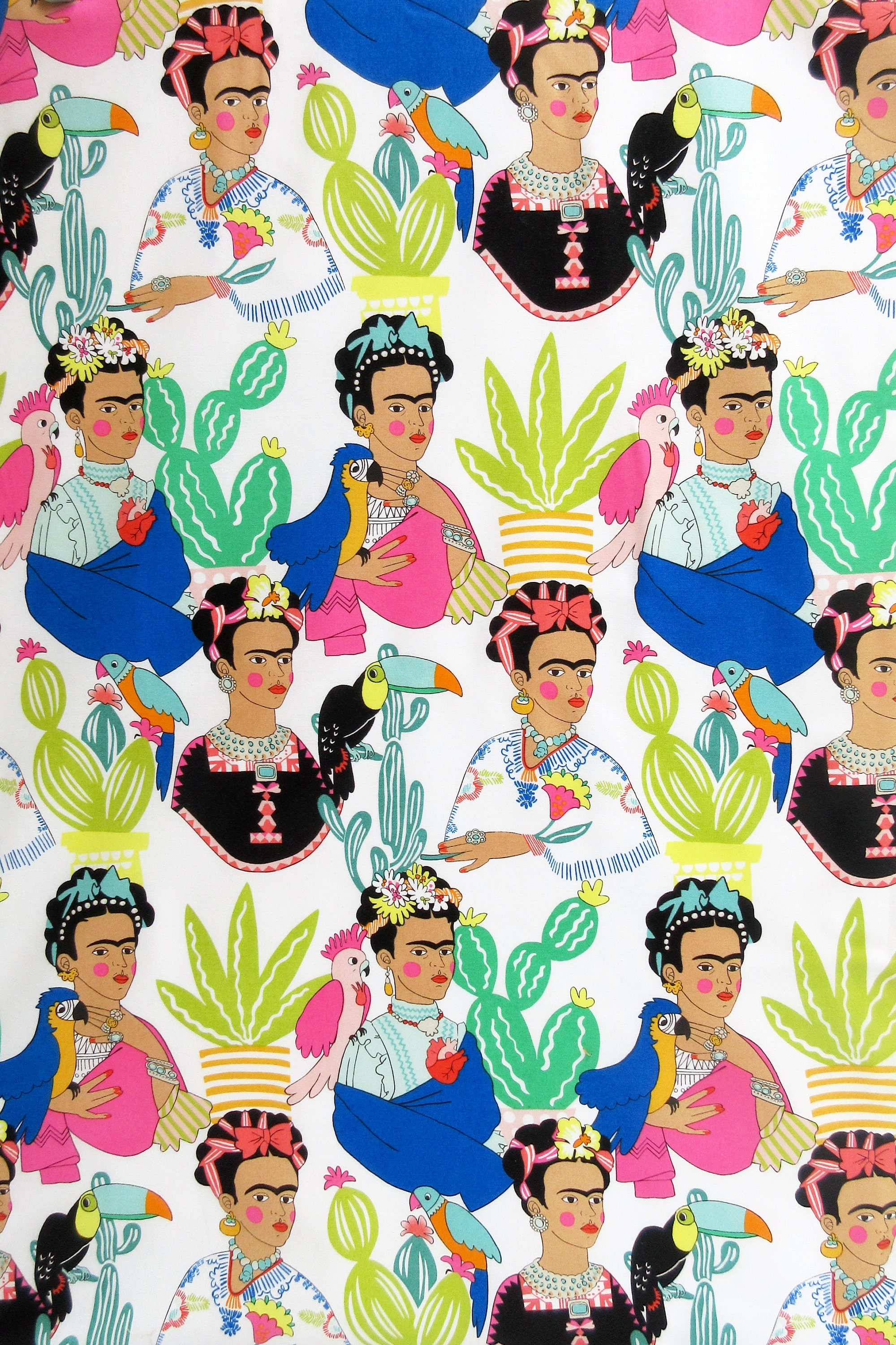 Fabric Frida Con Las Plumas on White by Alexander Henry By | Etsy