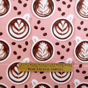 Coffee Fabric, Latte Art on Pink, Coffee Talk by Paintbrush Studio, by ...