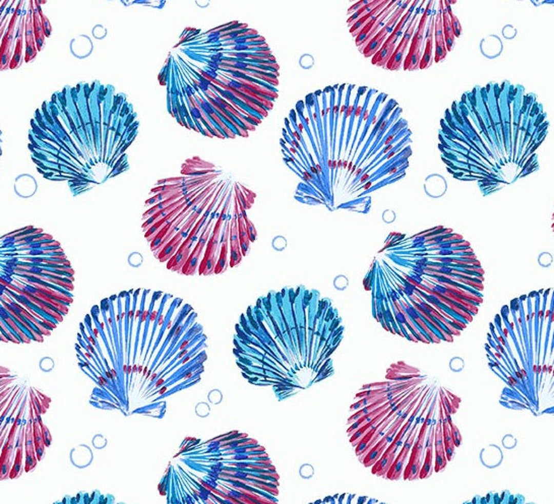 Sea Shell Fabric, Ocean Commotion on White, Fanciful Sea Life by ...