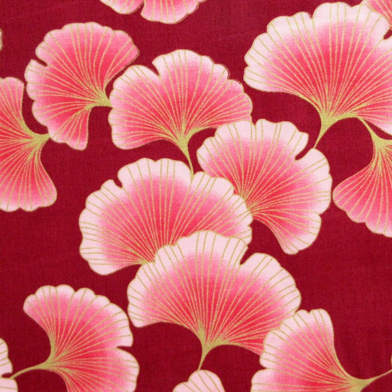 Gingko Fabric Large Ginkgo Leaves on Burgandy by the Half or - Etsy