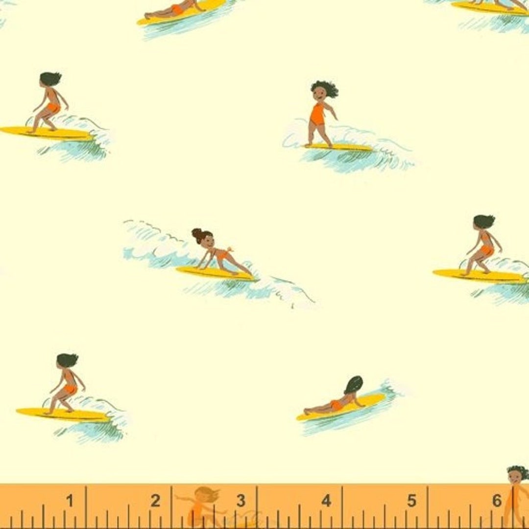 Surfer Fabric, Tiny Surfers in Cream, Malibu by Heather Ross, Last One ...