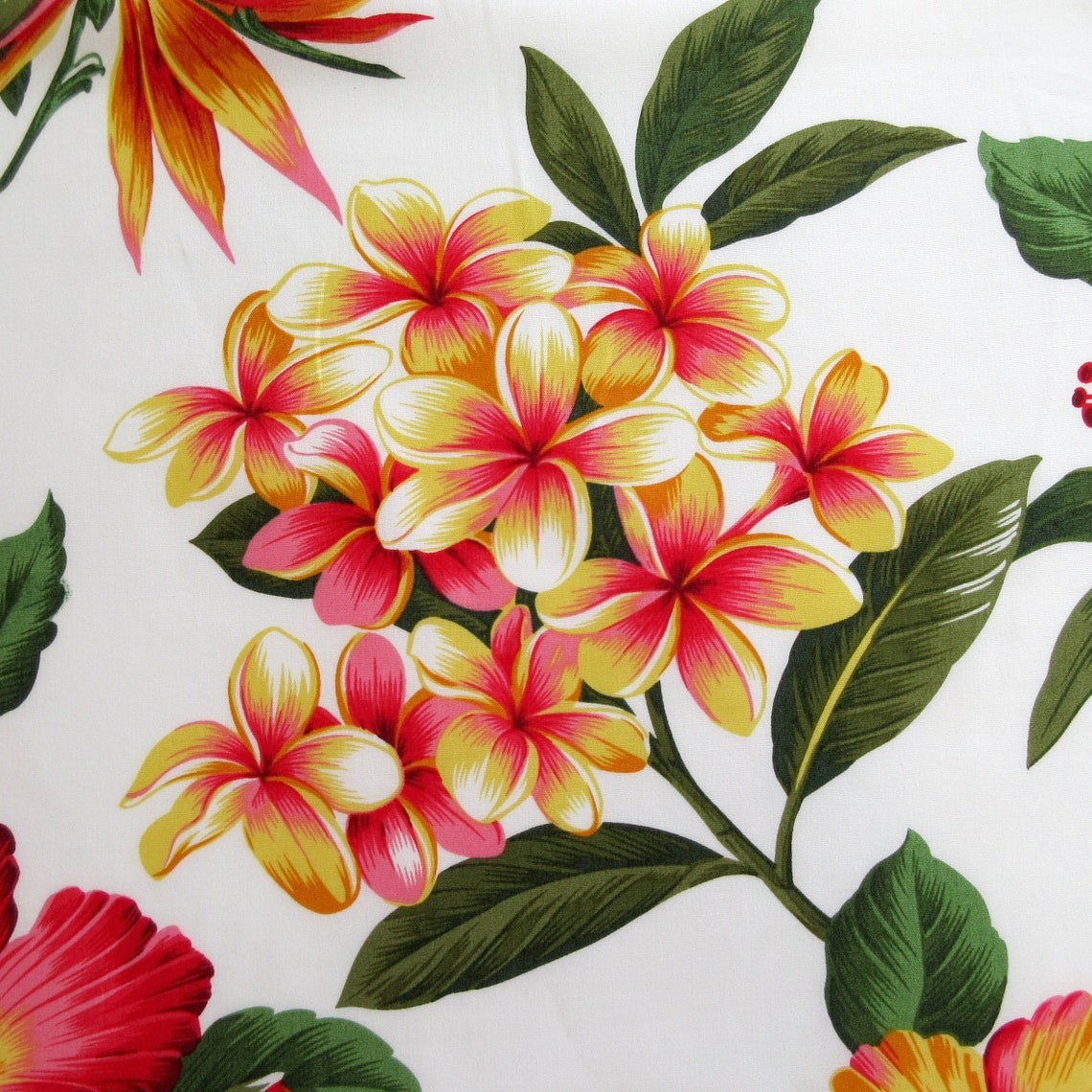 Hawaiian Fabric Mahalo Floral on White by the Half or Full - Etsy
