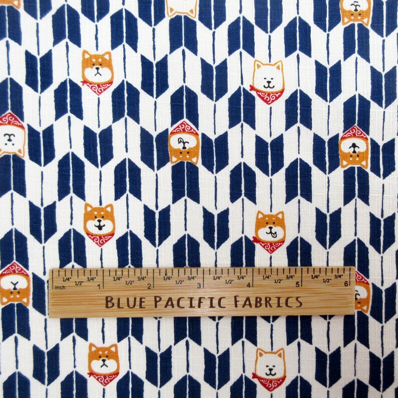 Dog Fabric Cotton DOBBY Fuku Fuku Dogs Blue Japanese | Etsy