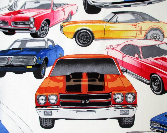 Fabric, Pure Muscle Cars, Classic Cars on White, Alexander Henry Fabric ...
