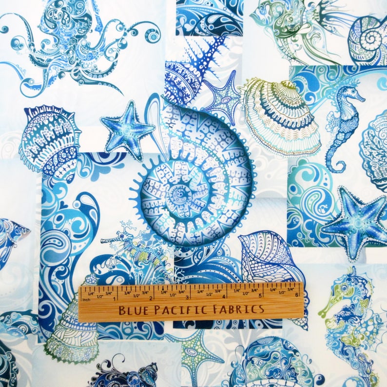 Fabric, Sea Life Collage, Wonders of the Ocean by in the Beginning, by ...