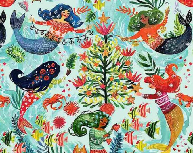 Mermaid Fabric, Mermaids in Sweaters, Fantastical Christmas by Dear ...
