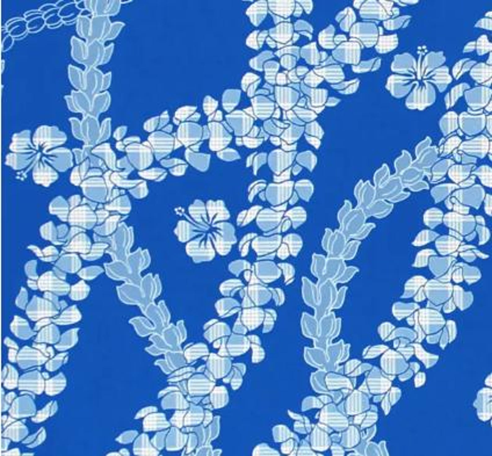 Hawaii Fabric, Paradise Palaka Leis on Blue, by the Half or Full Yard ...