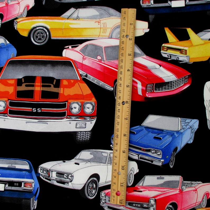 Fabric Pure Muscle Cars Classic Cars on Black Alexander - Etsy
