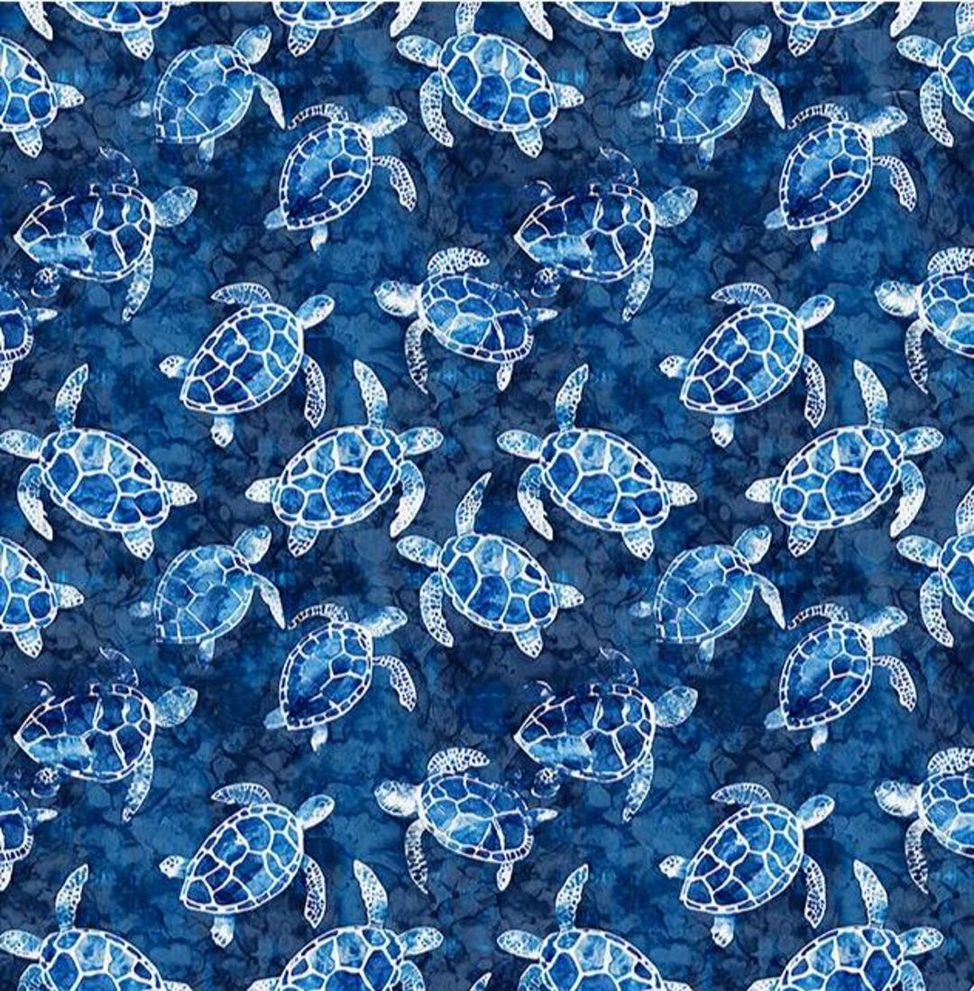 Turtle Fabric, Sea Turtles on Navy, Ocean Blues by QT Fabrics, Last One ...