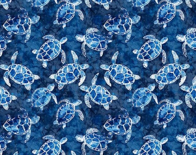 Turtle Fabric, Sea Turtles on Navy, Ocean Blues by QT Fabrics, Last One ...