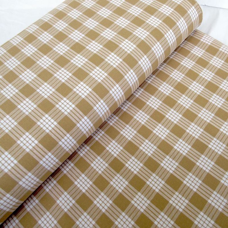 Fabric, Beige Yarn Dyed Palaka Hawaiian Plaid, 100% Cotton Woven, by ...