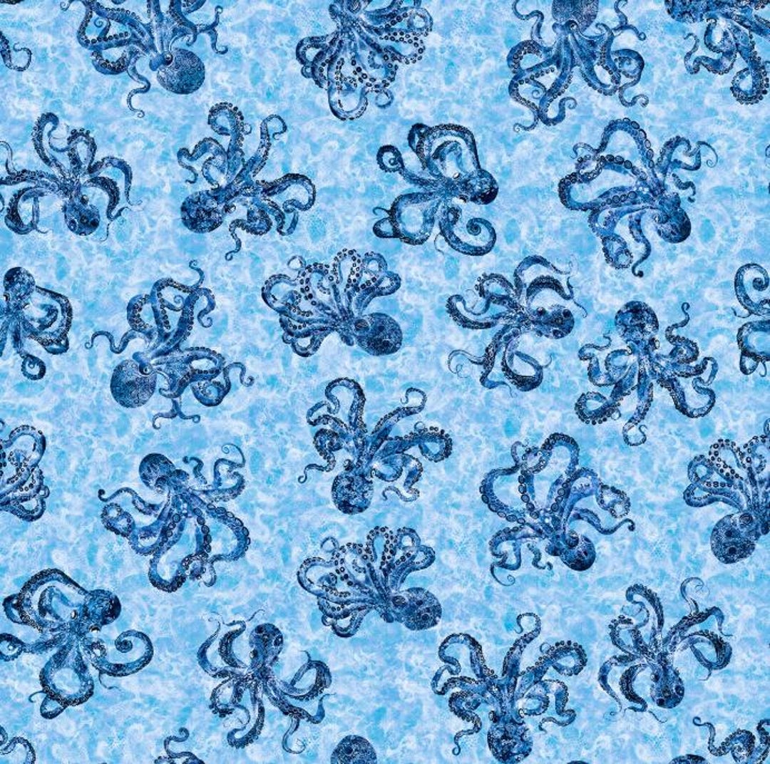 Octopus Fabric, Octopi on Blue, Ocean Blues by QT Fabrics, by the Half ...