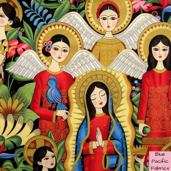 Angel Fabric Las Angelitas Bright LARGE Scale Angels by | Etsy