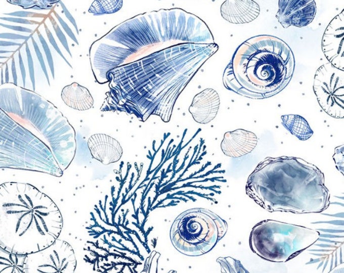 Shell Fabric, Ocean Blue by Timeless Treasures, Last One Yard - Etsy