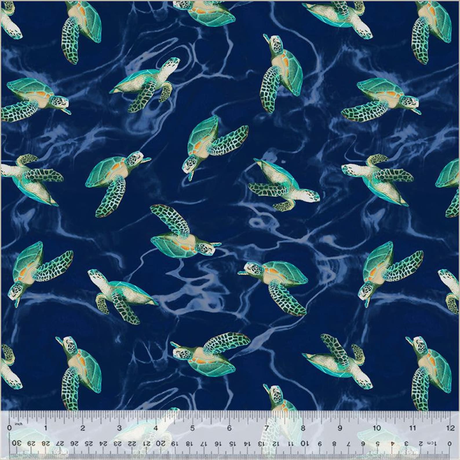 Sea Turtle Fabric, Turtle Jam, Deep Sea by Windham Fabrics, by the Half ...