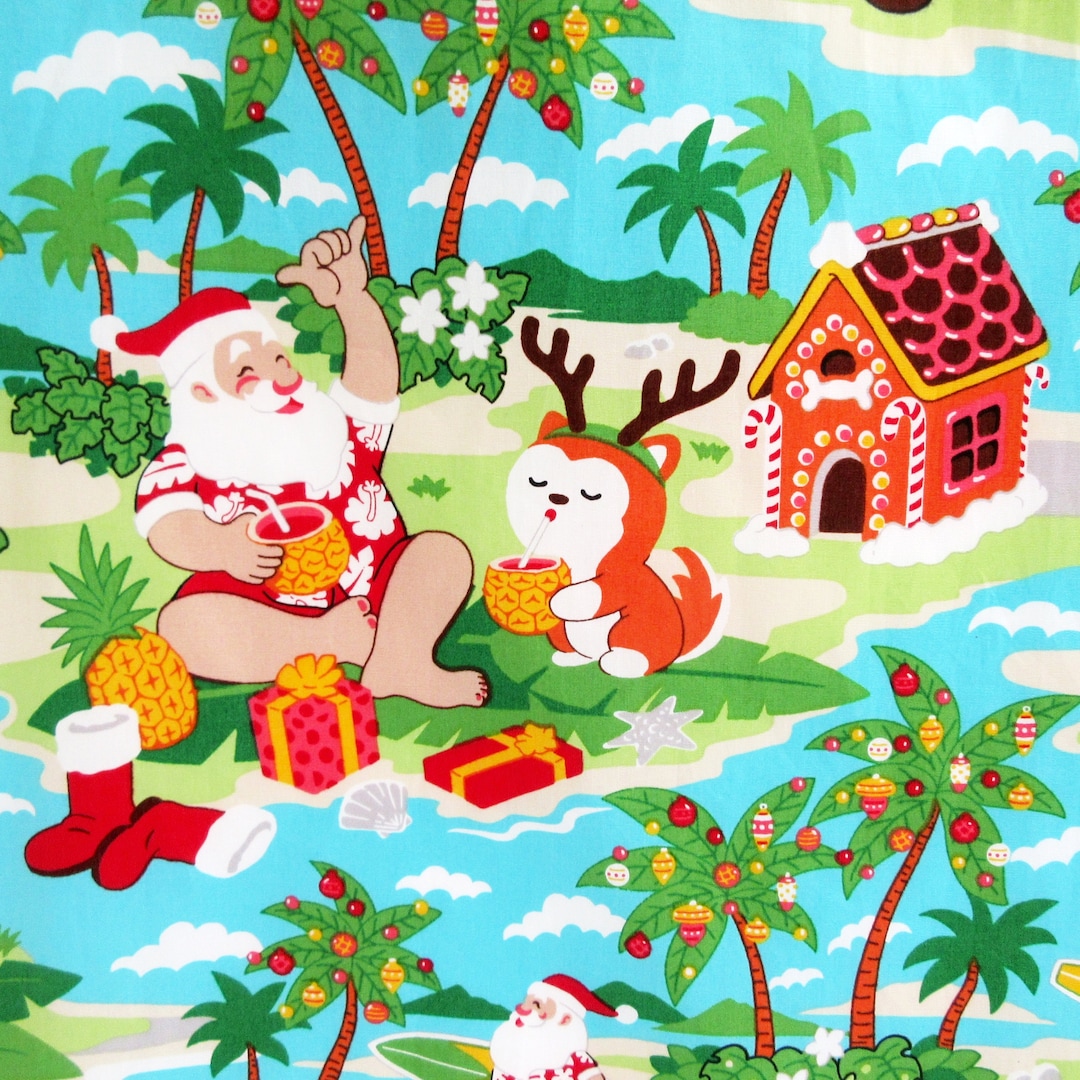 Christmas Fabric, Hawaiian Santa Claus, by the Yard - Etsy