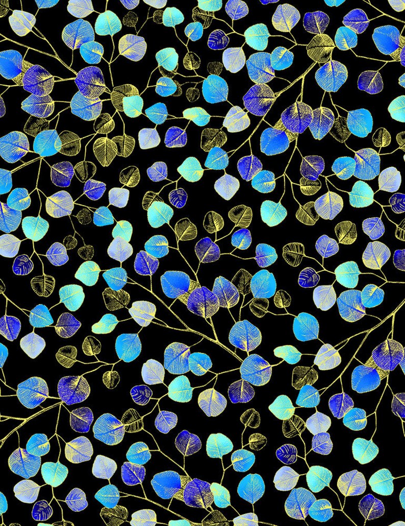 Leaf Fabric Metallic Leaves on Branches Royal Plume by - Etsy