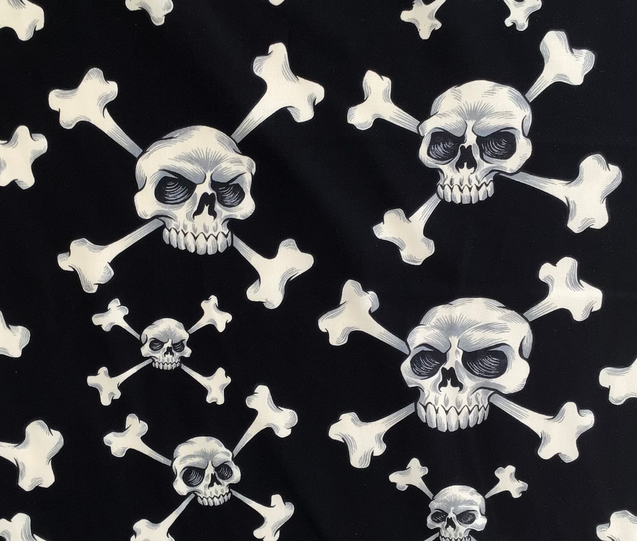 Fabric Skull and Bones Black by Alexander Henry by the Half - Etsy