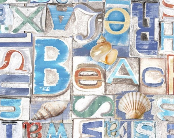Coastal Fabric, Beachy Words on Wood, Beach Day by Timeless Treasures ...