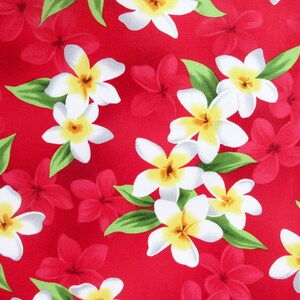 Fabric, Pacific Rim Plumeria on Christmas Red, Tropical Hawaiian, by ...