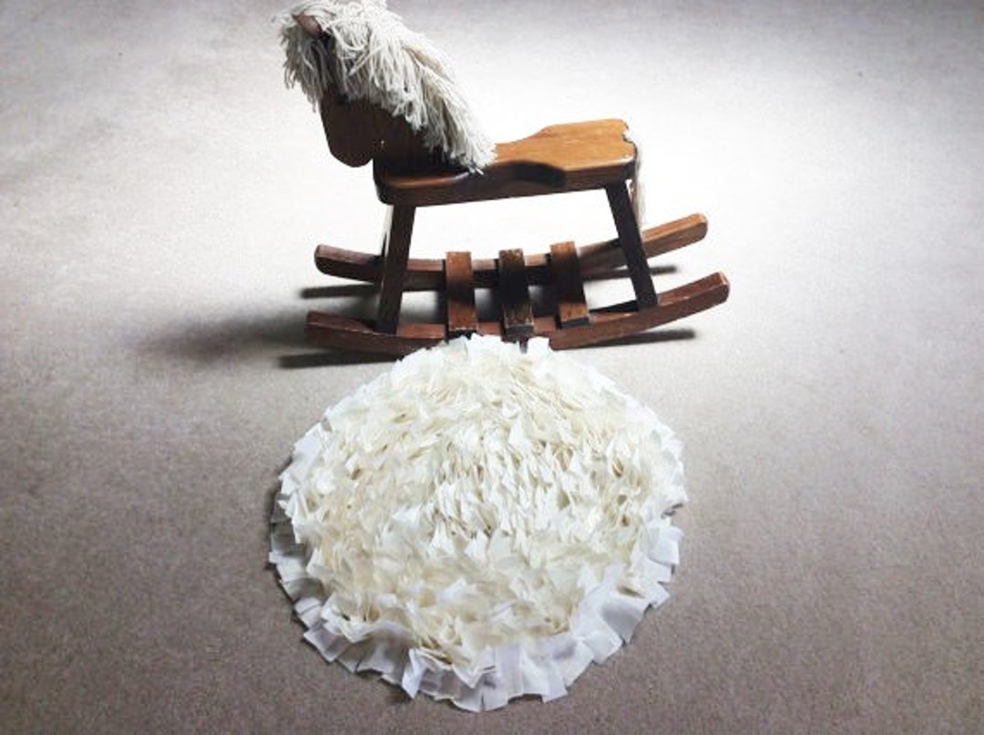 Ivory Shabby Chic Rag Rug, Ivory Tule, White Cotton Natural Burlap ...