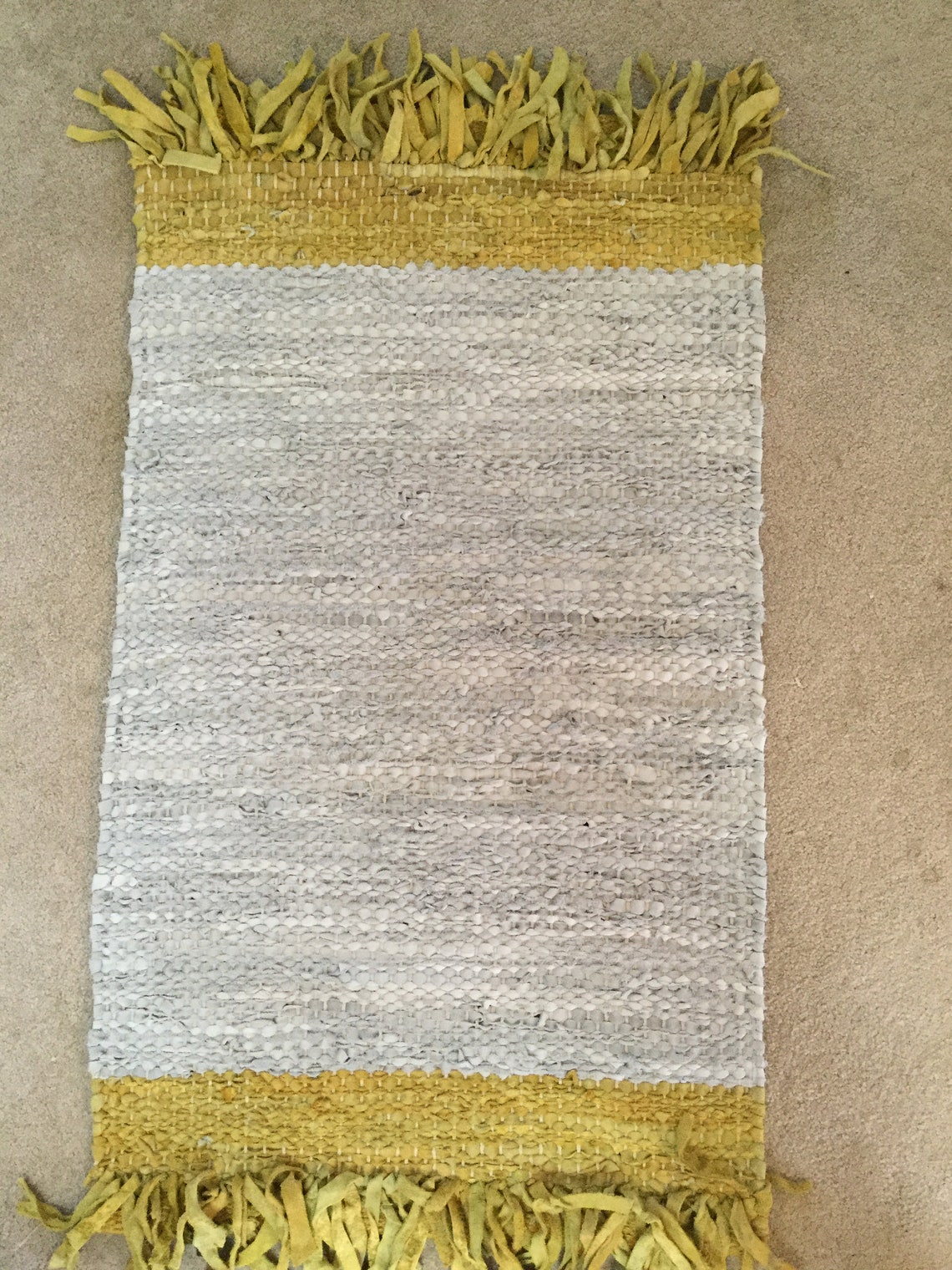 Beautiful Handmade Chindi Rug Leather Yellow and Gray Hippie | Etsy