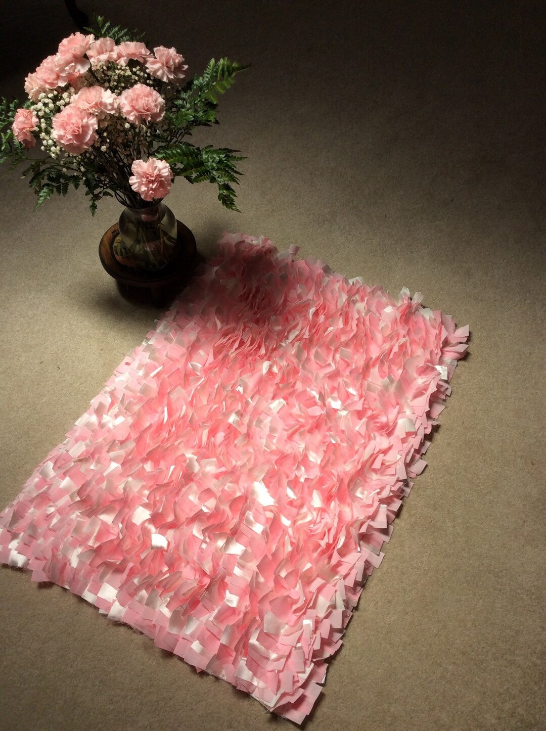 Rag Rug, Baby Pink White Shimmer Boho Chic Area Rug, Shag Rugs, Shabby ...