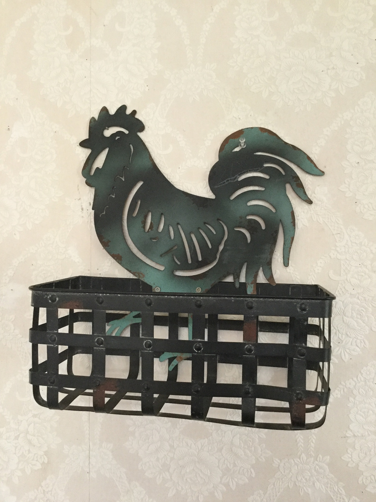 Galvanized Metal Wall Basket Mail Basket Distressed Metal | Etsy