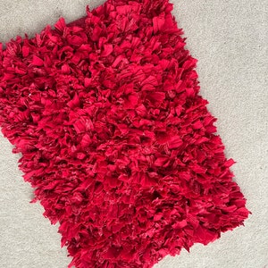 Red Shag Rag Rug - Etsy
