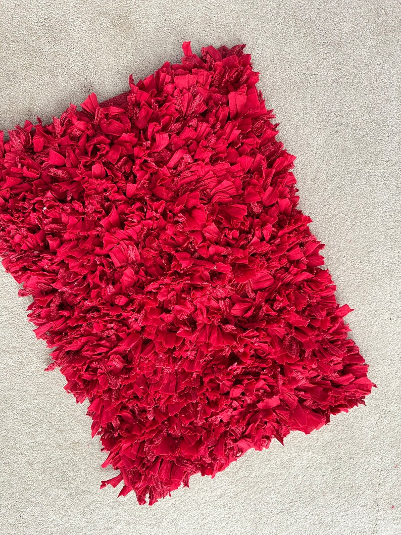 Red Shag Rag Rug - Etsy