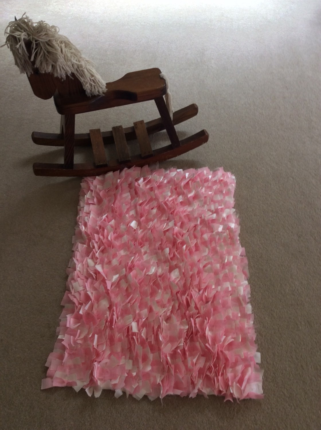 Rag Rug, Baby Pink White Shimmer Boho Chic Area Rug, Shag Rugs, Shabby ...