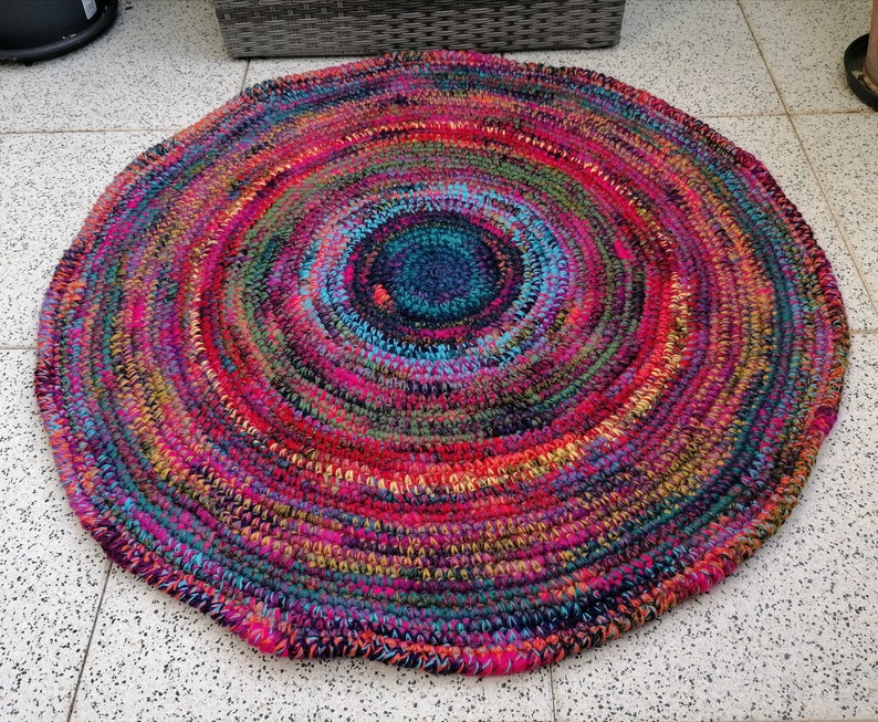 Crochet Round Rug Psychedelics Goa Ethnic Wool Acryl | Etsy