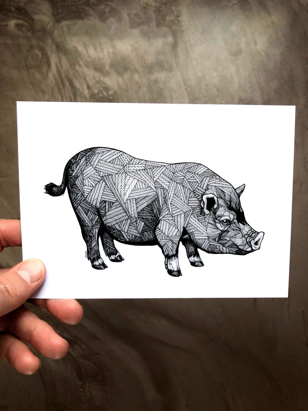 Pig Art - 5x7 Pig Print - Pig Drawing - Pig Prints - Animal Art - Farm ...