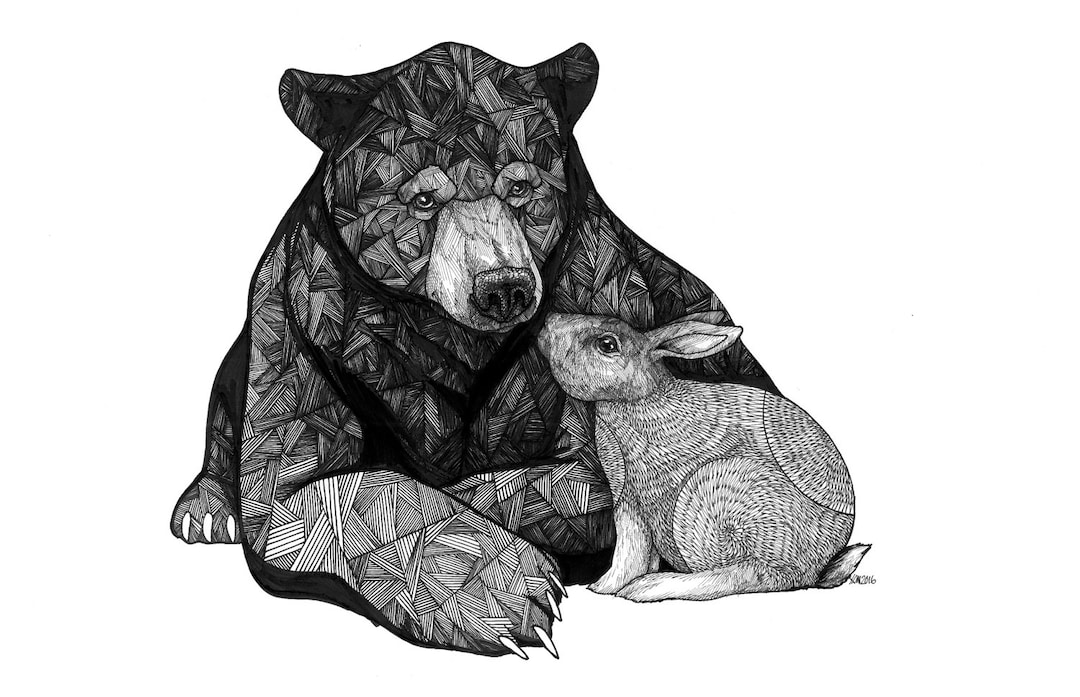 The Bear and the Bunny - Bear Art - Bunny Art - Art Prints - Rabbit Art ...