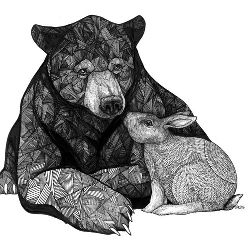 Sleepy Bear and Bunny Forest Art Print - Etsy