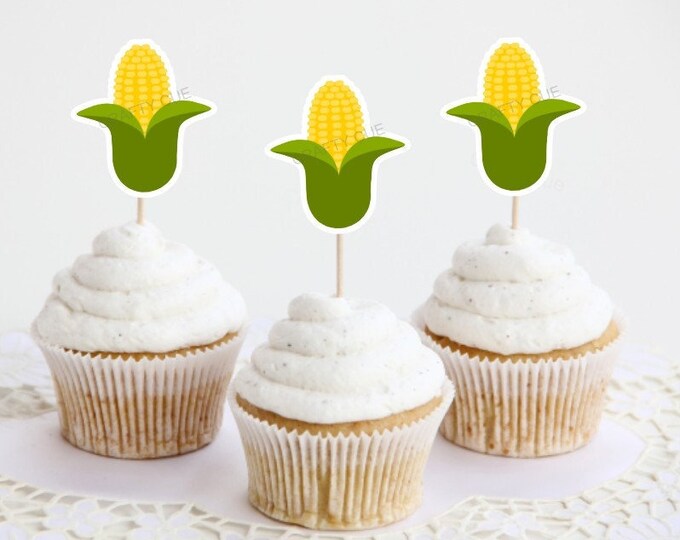 Corn Cupcake Toppers, Farm Themed Party Decor, Vegetable Cupcake ...