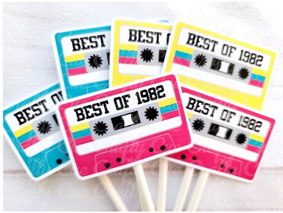 Cassette Tape Cupcake Toppers 40th Party Cupcake Toppers Best Of 1982 40th Birthday Party 40th