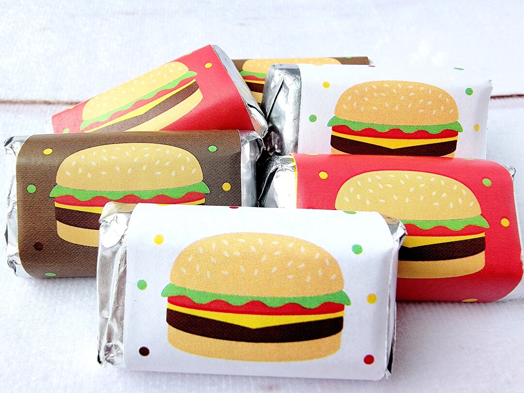 30 - Hamburger Party Stickers Hamburger Birthday Stickers Hamburger ...