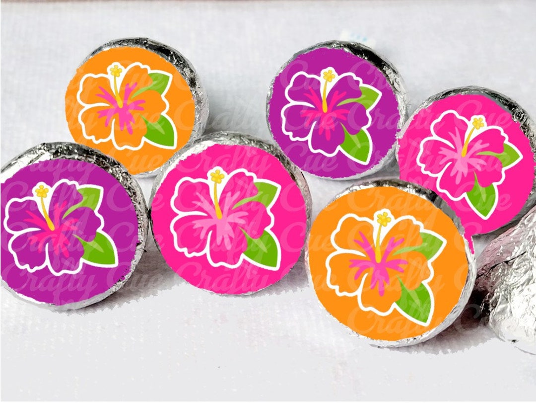 180 - LUAU PARTY STICKERS Luau Candy Wrapper Stickers Luau Party Favors ...